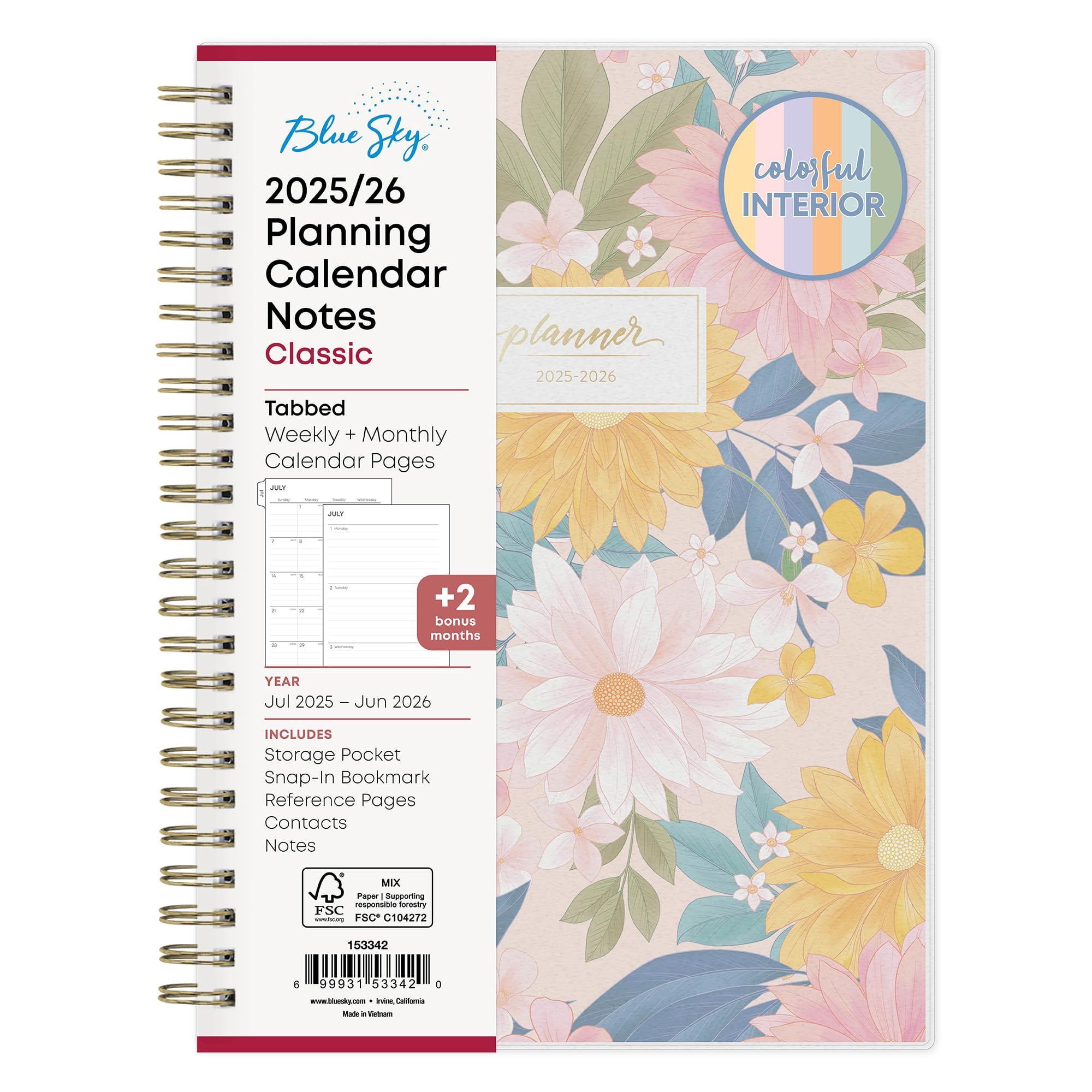Blue Sky 2025-2026 Weekly and Monthly Academic Year Planner Calendar ...