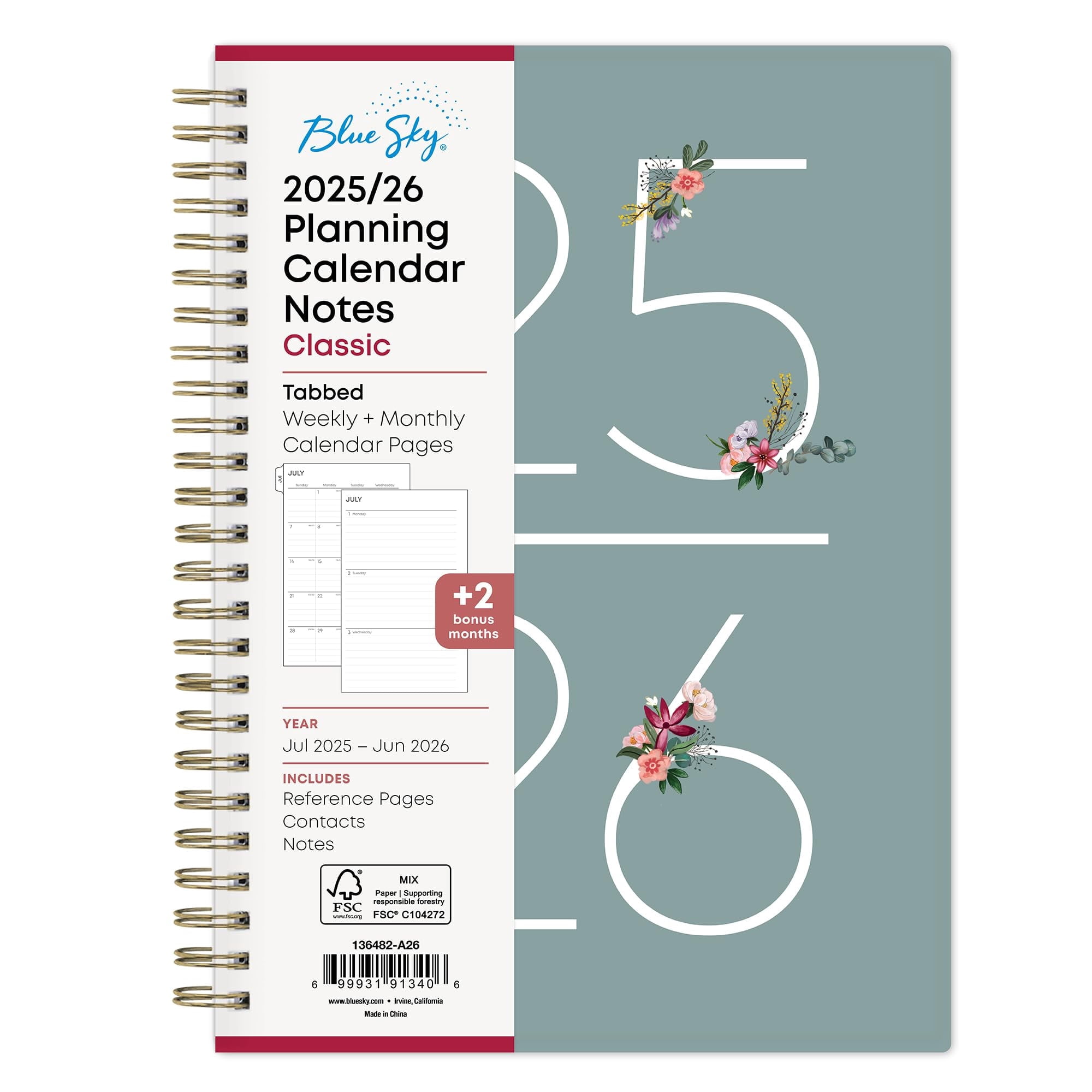 Blue Sky 2025-2026 Weekly and Monthly Academic Year Planner Calendar ...