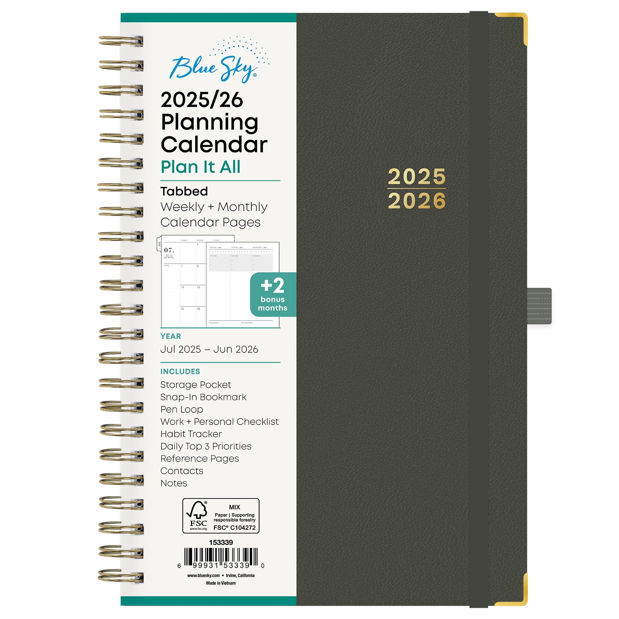 Blue Sky 2025-2026 Weekly and Monthly Academic Year Planner Calendar ...