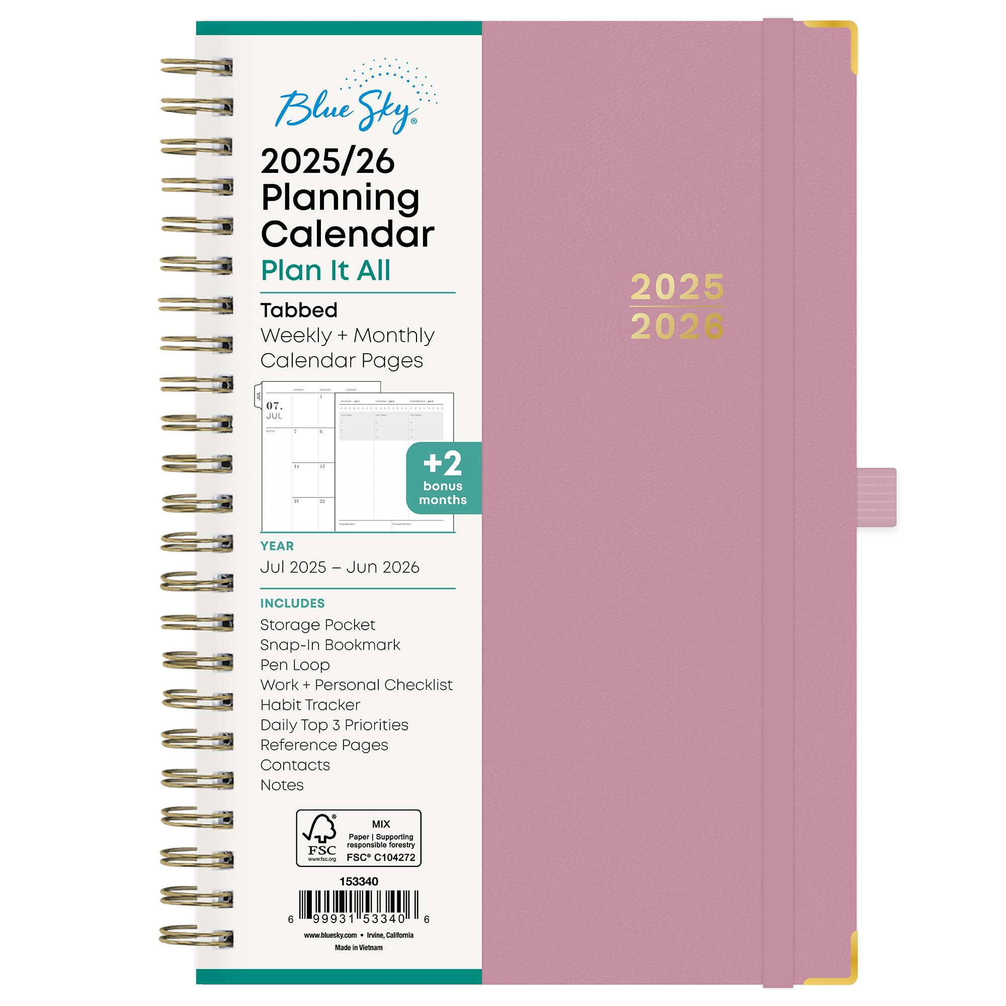 Blue Sky 2025-2026 Weekly and Monthly Academic Year Planner Calendar ...