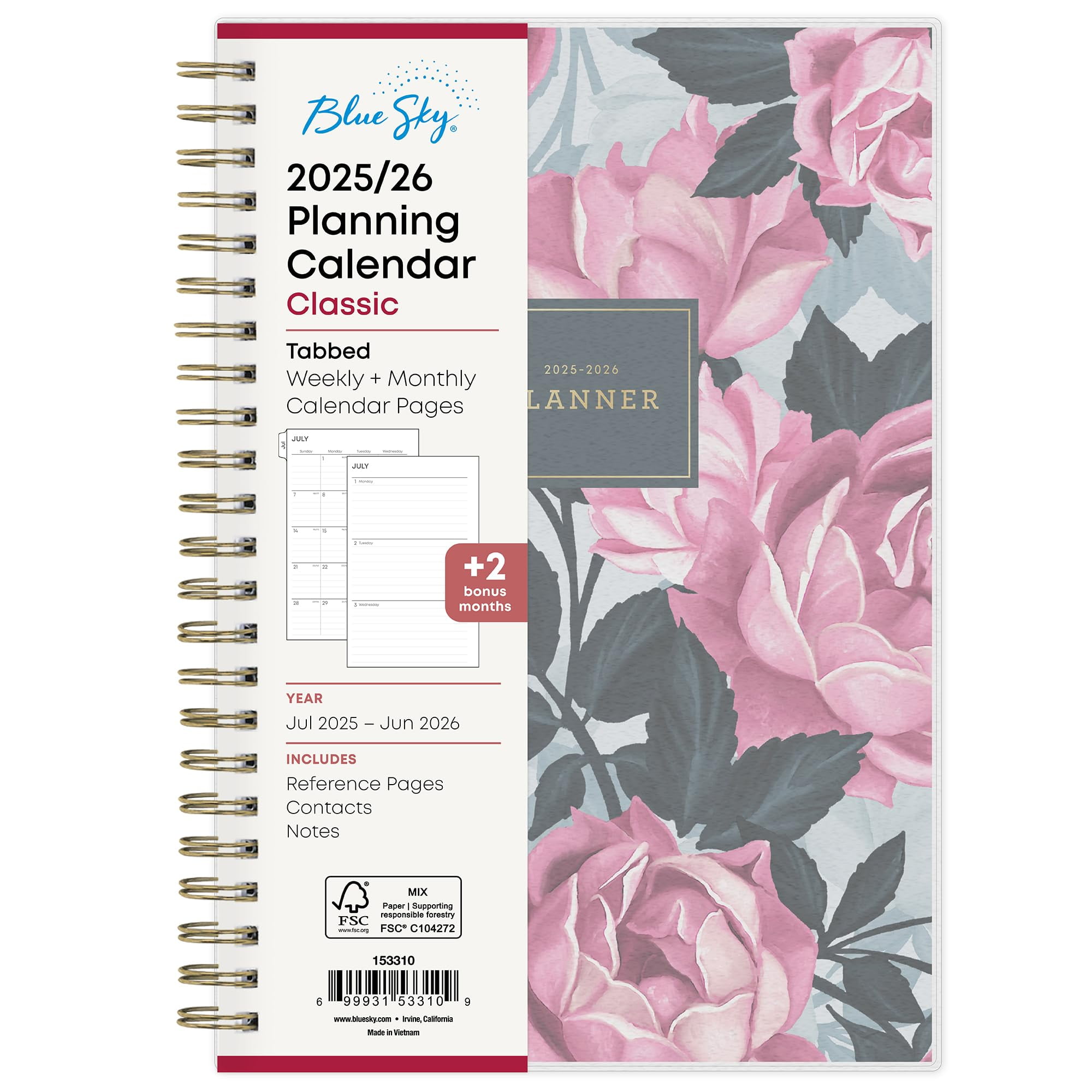 Blue Sky 2025-2026 Weekly and Monthly Academic Year Planner Calendar ...