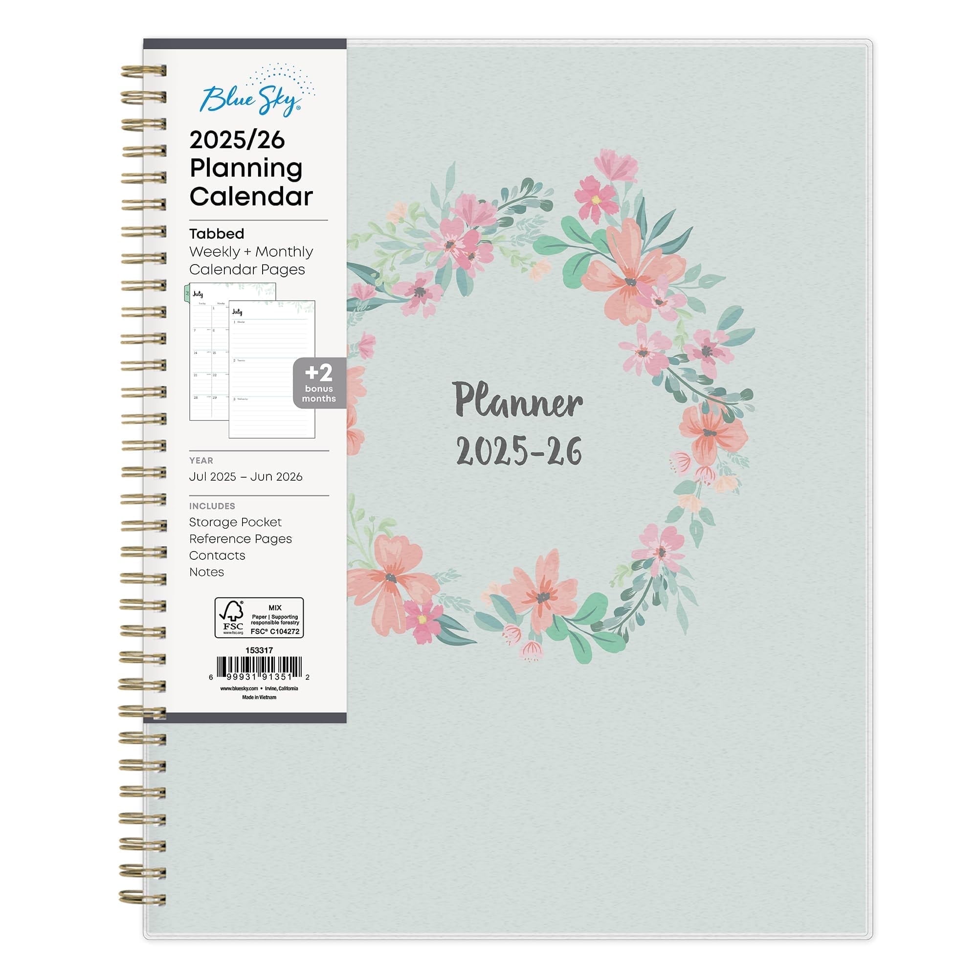 Blue Sky 2025-2026 Weekly and Monthly Academic Year Planner Calendar ...