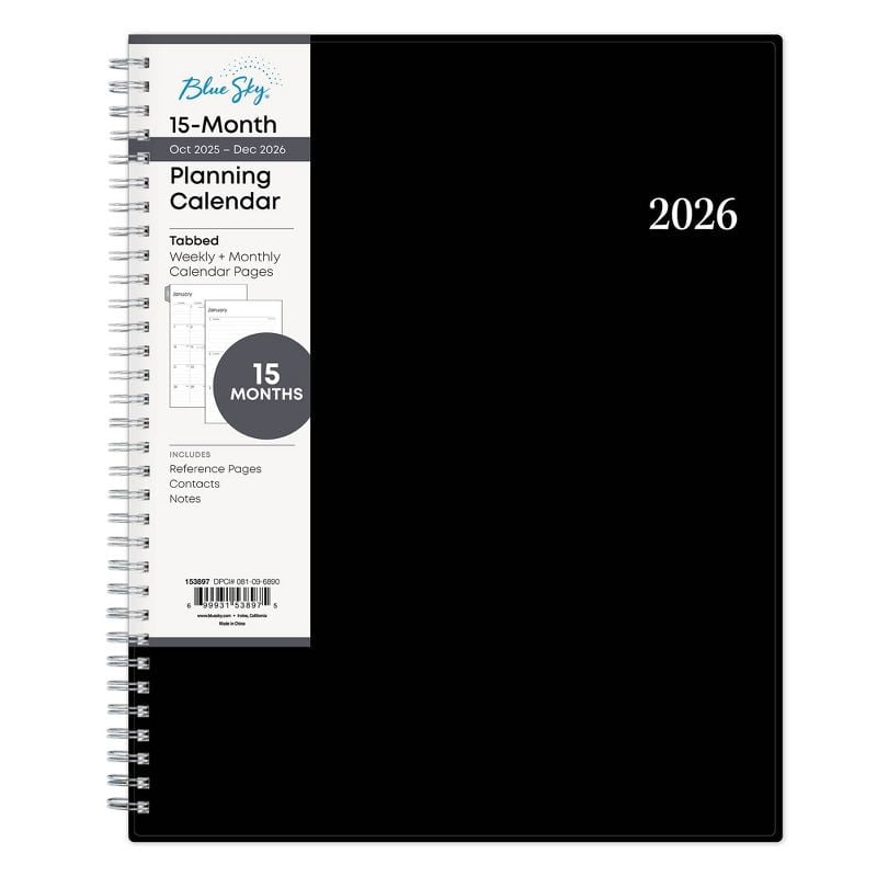 Blue Sky 2026 15-Month Weekly and Monthly Planner Calendar, Includes ...