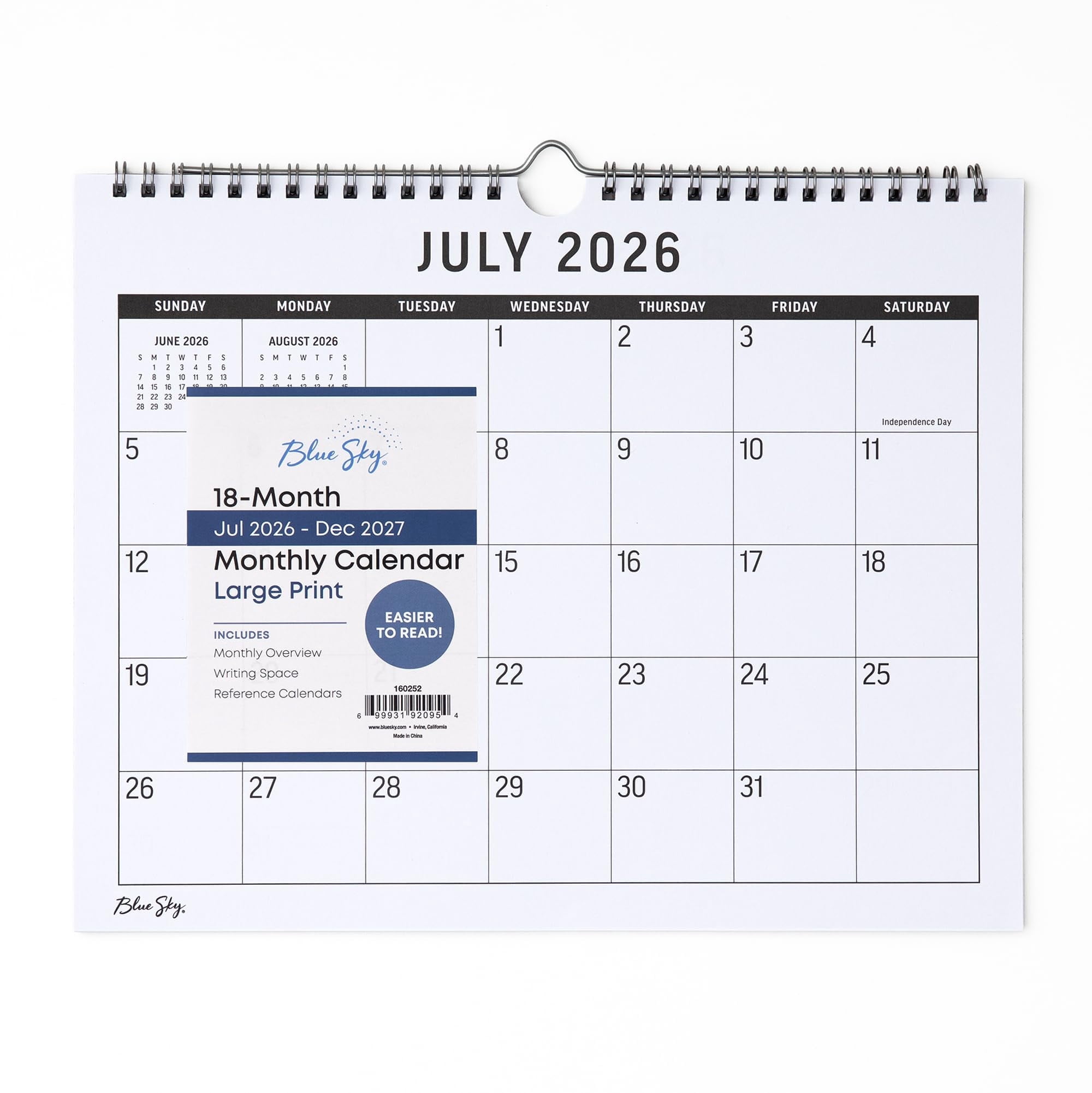 Blue Sky 2026-2027 18 Month Large Print Monthly Academic Year Wall ...