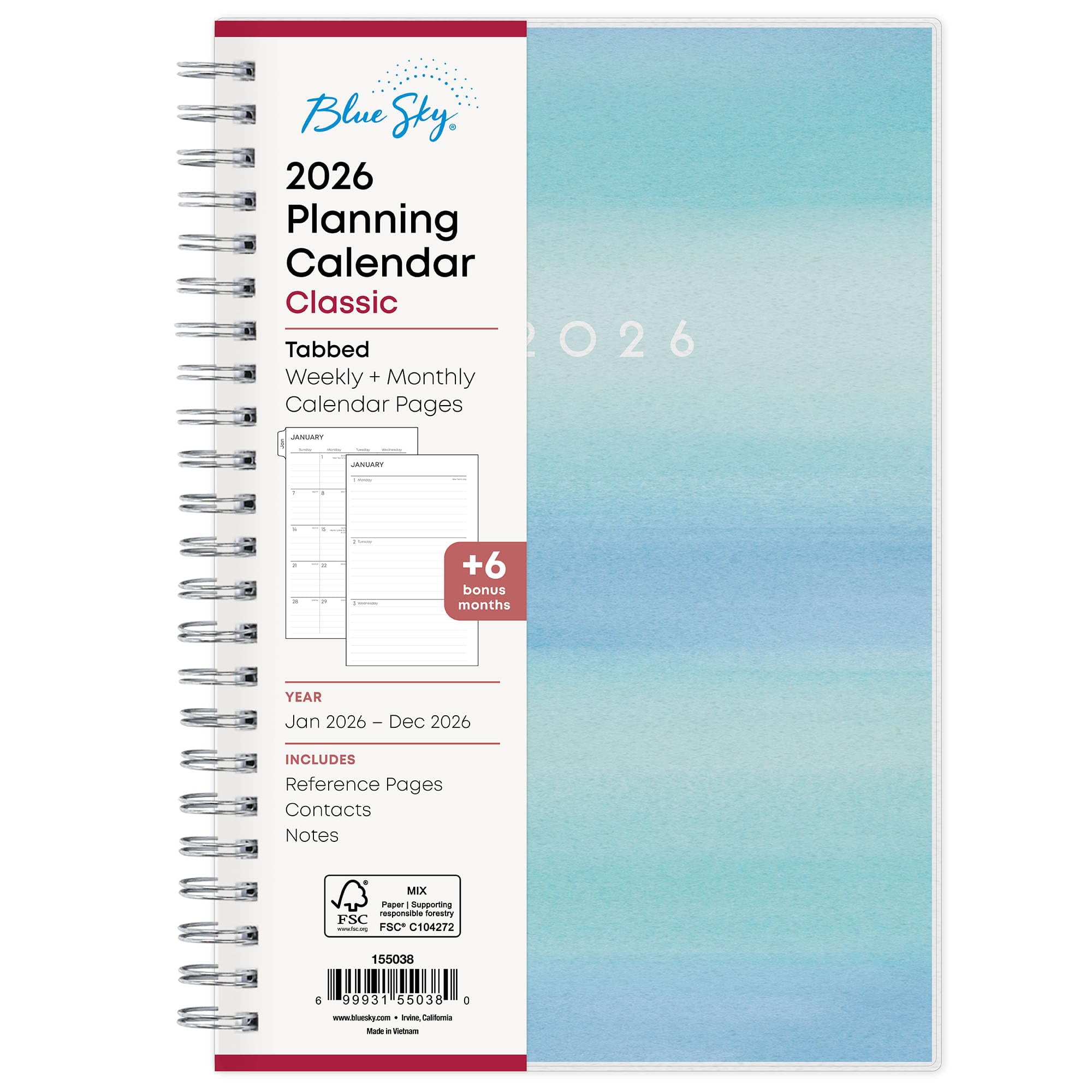 Blue Sky 2026 Weekly and Monthly Planner Calendar, January 2026 ...