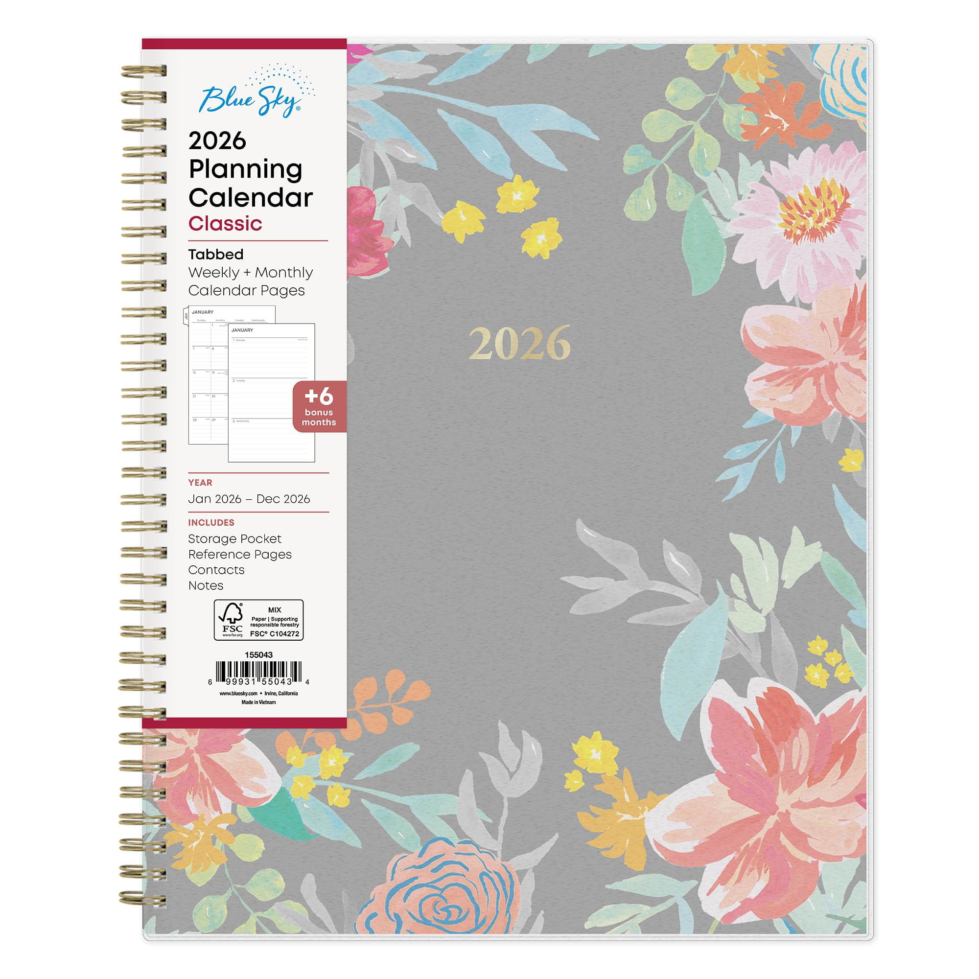 Blue Sky 2026 Weekly and Monthly Planner Calendar, January 2026 - December 2026, 8.5" x 11 ...