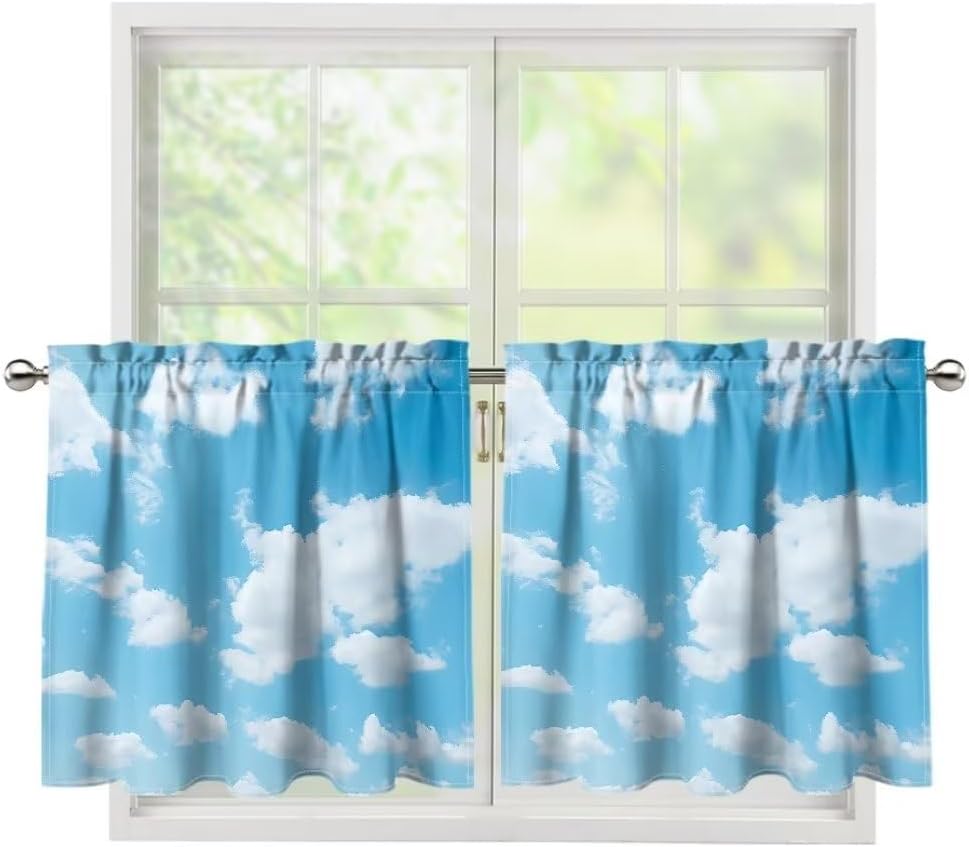 Blue Sky 36inches Tier Curtain Cute Kitchen Tiers Curtains Light Filter Rod Pocket,2 Panels Set ...