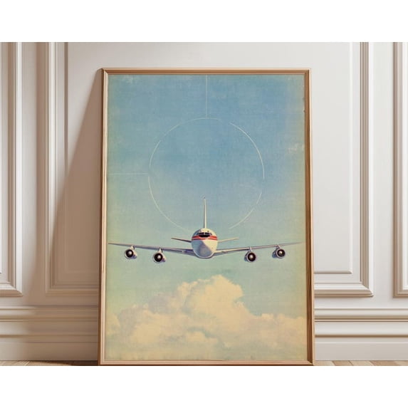 Blue Sky Airplane Vintage Jet Aviation Minimal Travel Wall Art ...