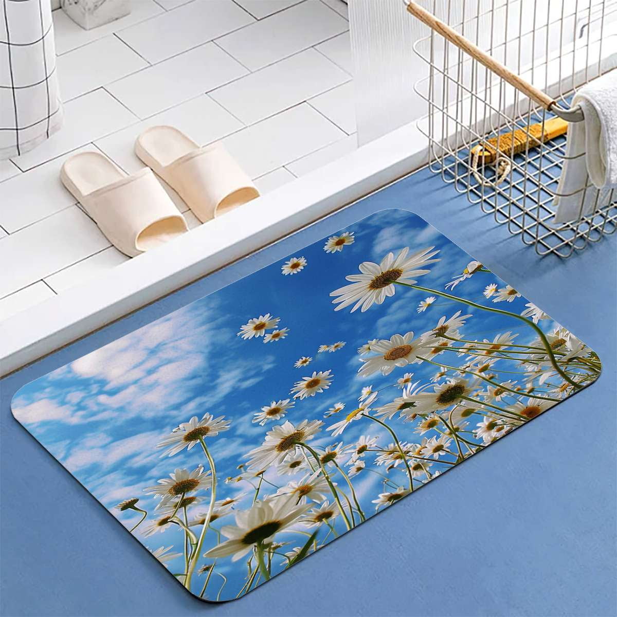 Blue Sky And Flora Diatomite Bath Mats Bathroom Absorbent Anti Slip ...