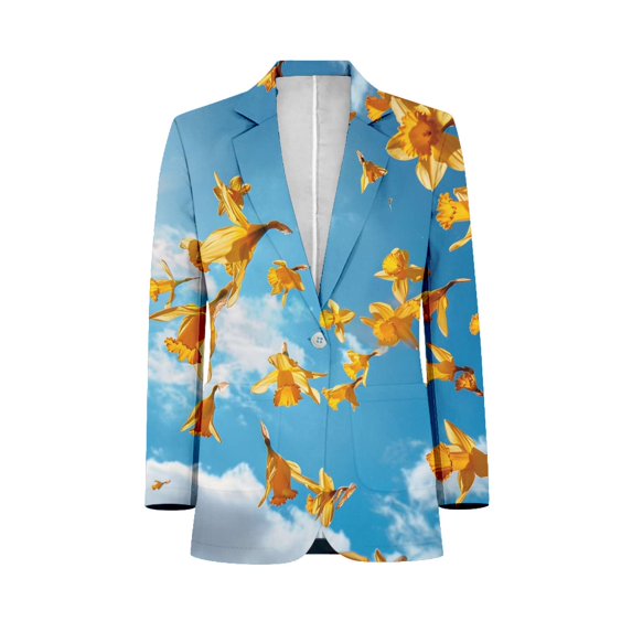 Blue Sky And Flora Men Blazers Slim Clothing Summer Jacket Man Oversize ...