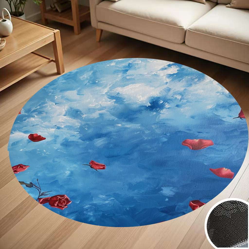 Blue Sky And Flora Round Carpet Living Room Bedroom Home Decoration ...