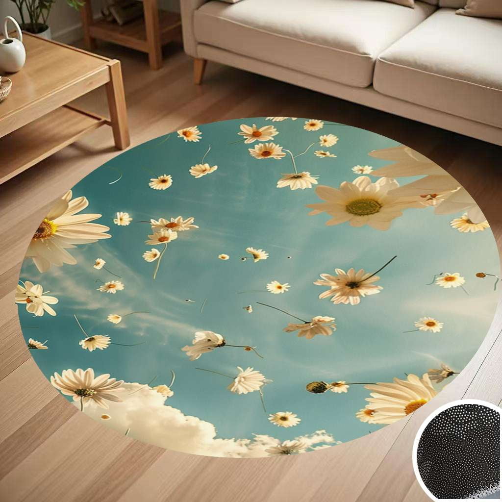 Blue Sky And Flora Round Carpet Living Room Bedroom Home Decoration ...