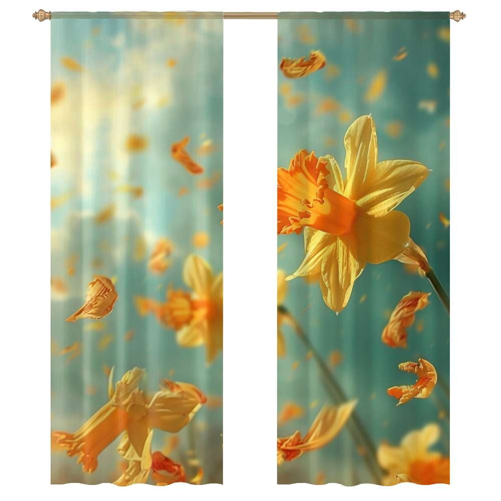Blue Sky And Flora Sheer Voile Curtain Window Tulle Curtains For Living ...