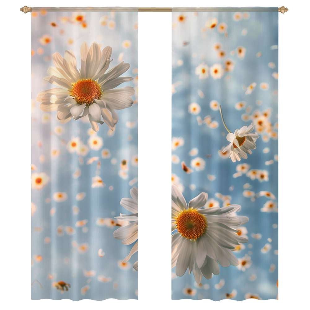 Blue Sky And Flora Sheer Window Curtains for Living Room Kitchen ...