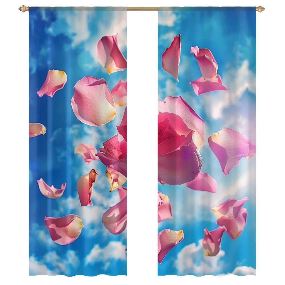 Blue Sky And Flora Tulle Curtains For Living Room Chiffon Sheer Voile ...