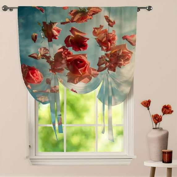 Blue Sky And Flora Window Curtain for Living Room Roman Curtain Kitchen Tie-up Curtains ...