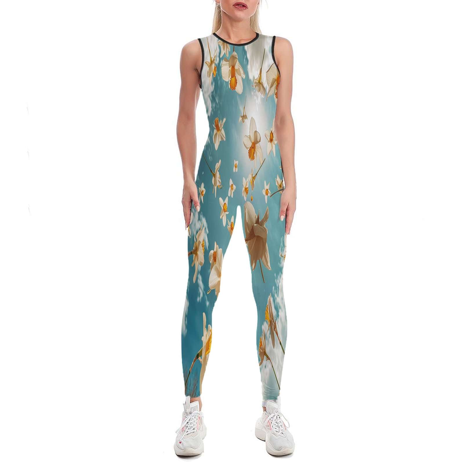 Blue Sky And Flora Women's One Piece Yoga Jumpsuits Leggings Playsuit ...
