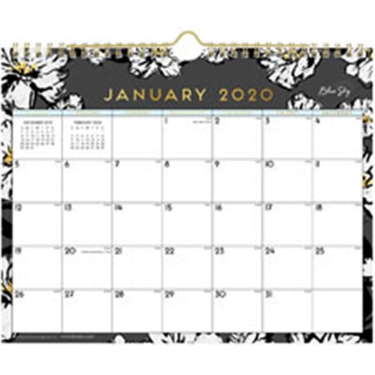 Blue Sky Baccara Dark Floral Monthly Wall Calendar, Black & Gold ...