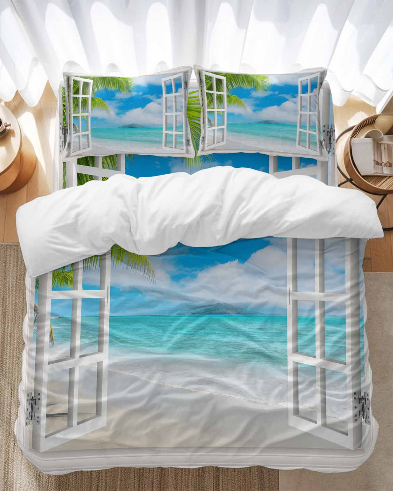 Blue Sky Beach Bedding Duvet Cover Set Queen Size 4 Pieces Coconut ...