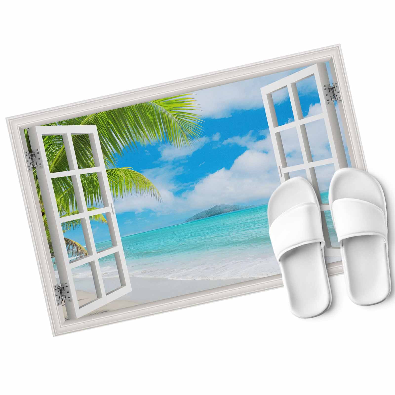 Blue Sky Beach Door Mat Coconut Trees Island Windows View Non Slip ...