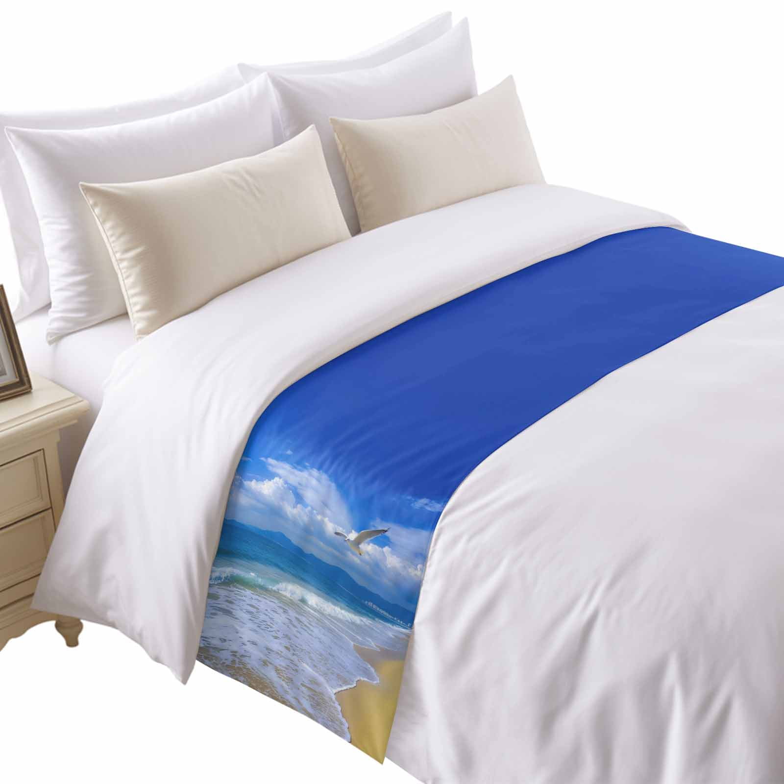 Blue Sky Beach Seagull Bed Runner for Cal King Size Bed, Vintage Blue ...