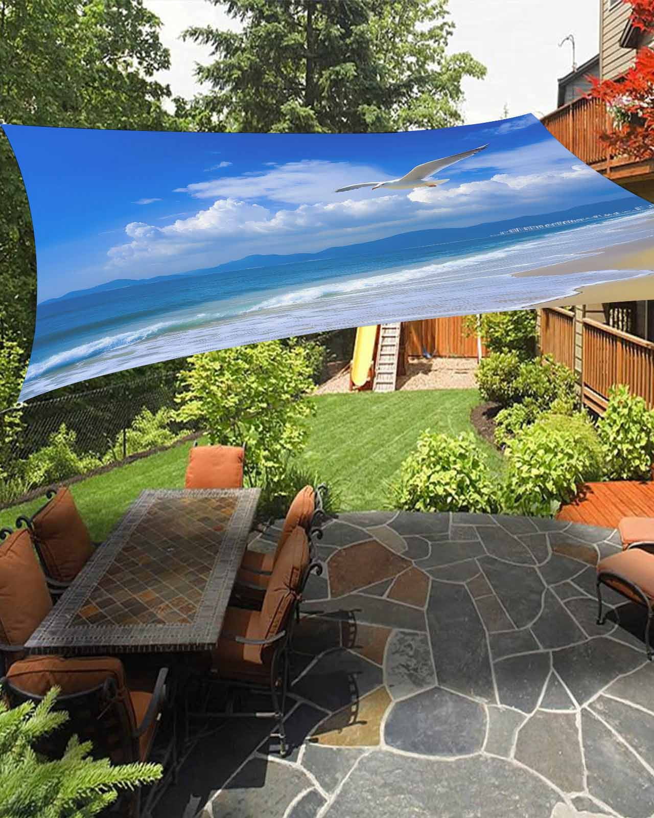 Blue Sky Beach Seagull Sun Shade Sail 6.5'X10' Vintage Blue Ocean Sandy ...
