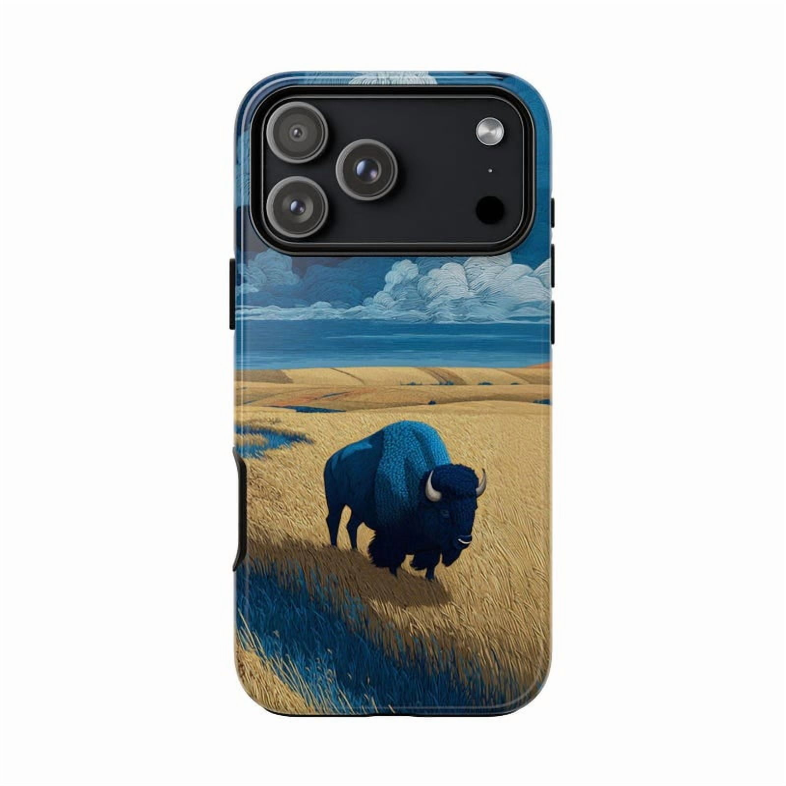 Blue Sky Bison American Prairie Art iPhone Case with iPhone 17 to 11 ...
