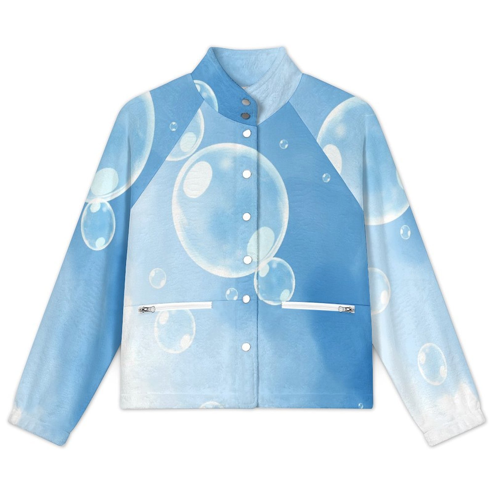 Blue Sky Bubbles Jacket Women's Stand Collar Warm Outwear Autumn Winter ...