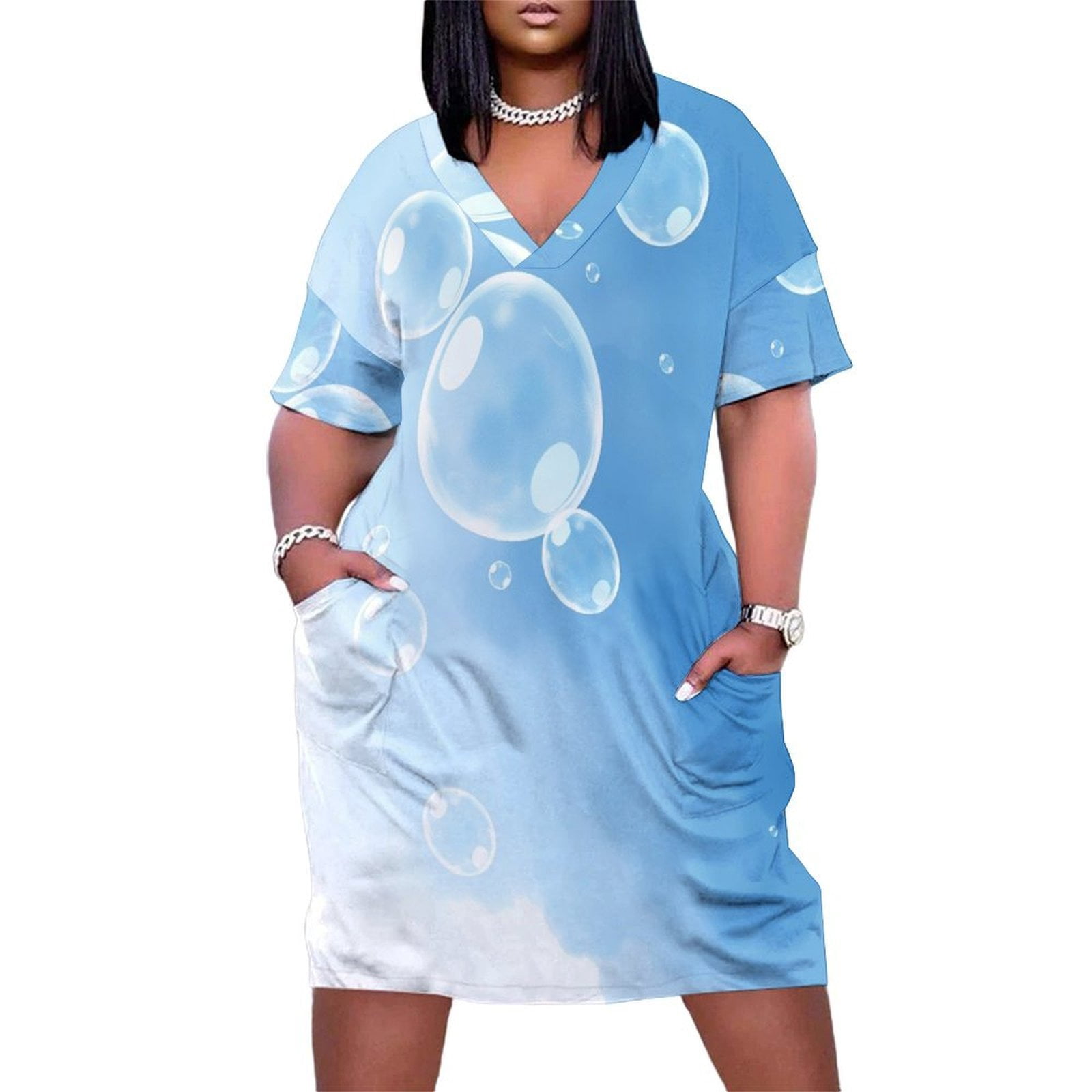 Blue Sky Bubbles Loose Pocket Dress Clothes Summer Clothes for Women ...