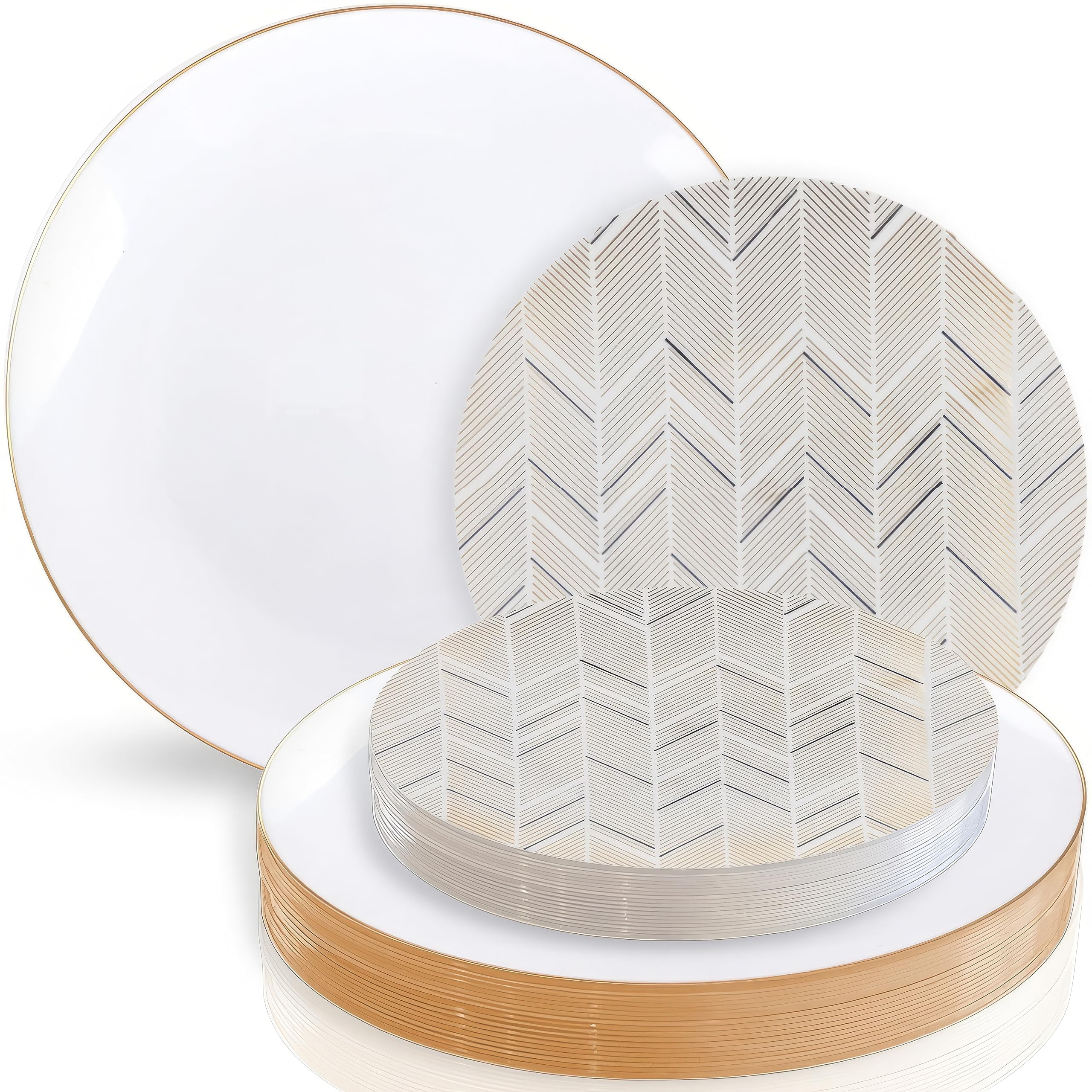 Blue Sky Chevron Organic Gold/Black Disposable AFN1Plastic Plates - Set ...