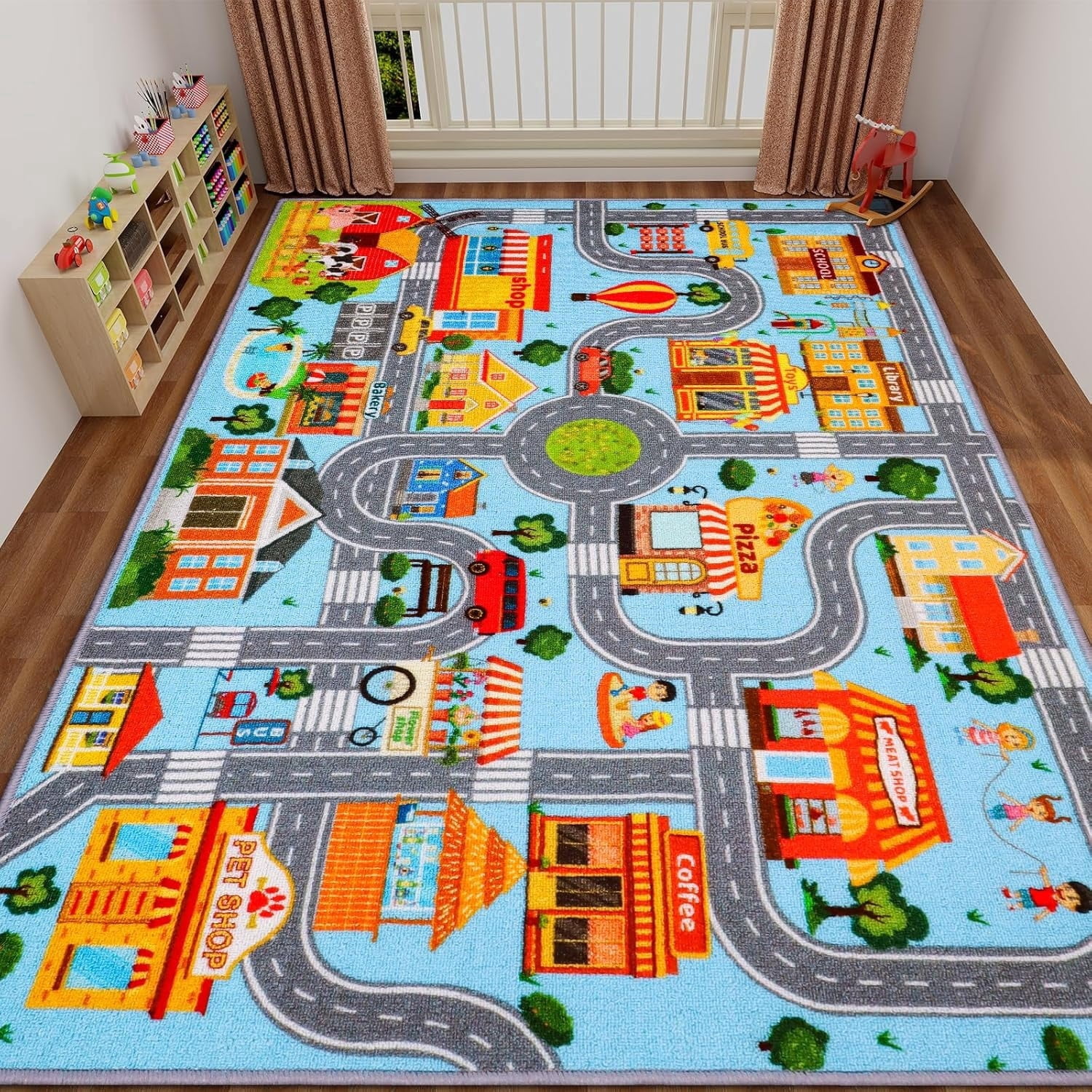 Blue Sky City Map Kids Car Play Mat, Non-Slip Traffic Road Educational ...