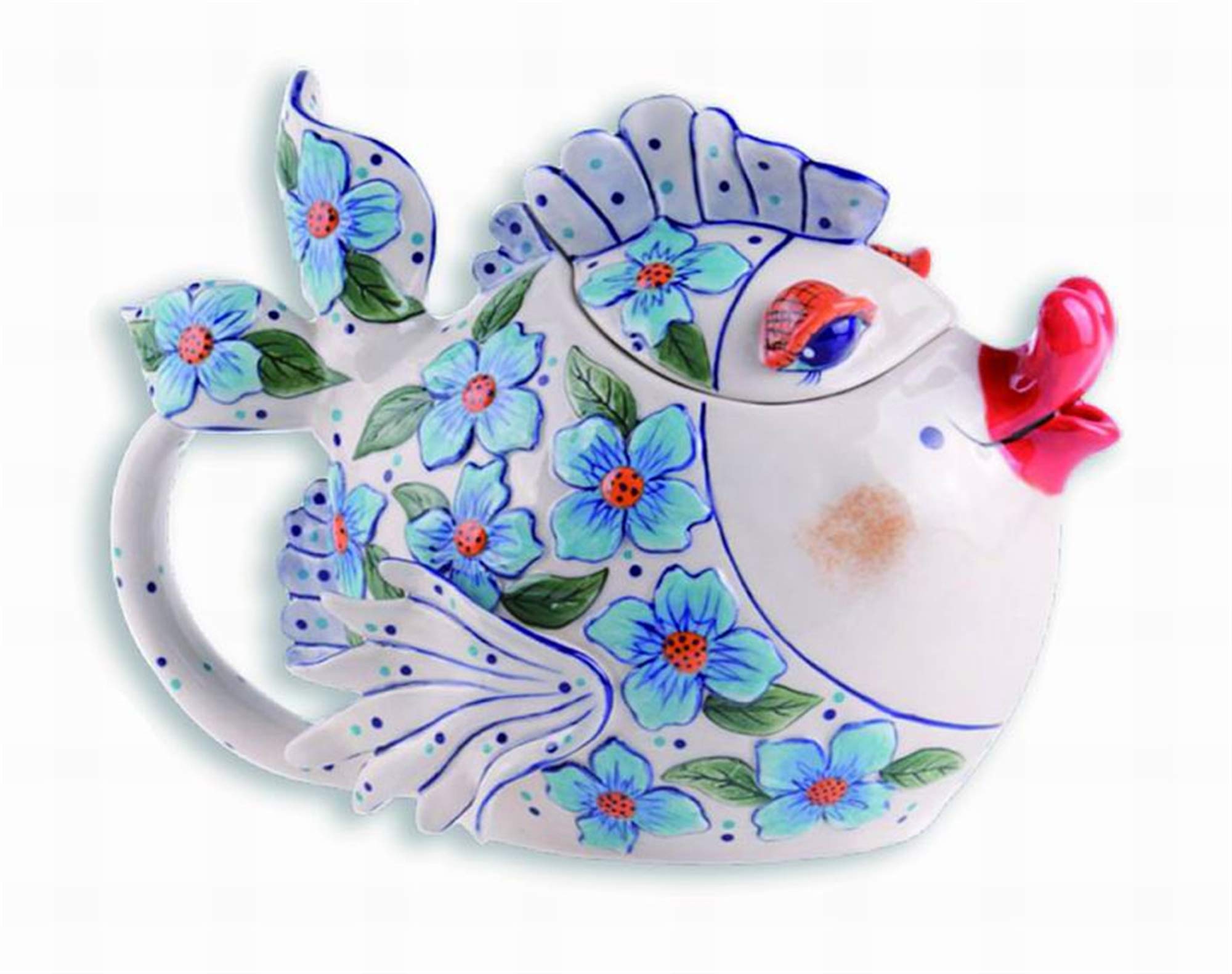 Blue Sky Clayworks 13430 Blue Flower Fish Teapot, 7-inch Height ...