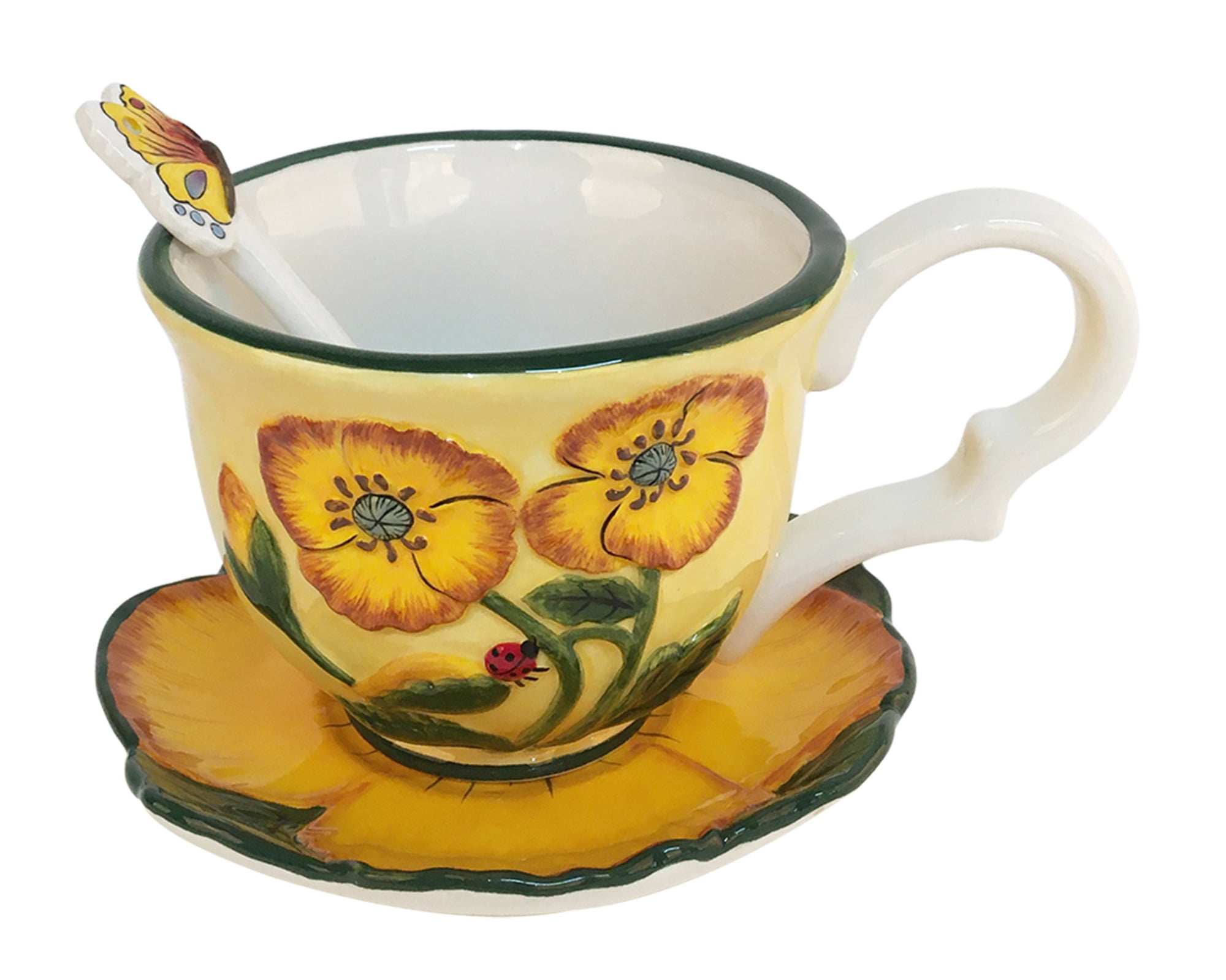 Blue Sky Clayworks Blue Sky Ceramics Flower Floral Yellow Poppy Teacup ...