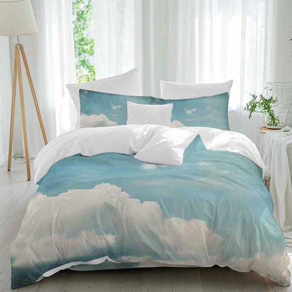 Blue Sky Cloud Queen Duvet Cover Set, Retro Rustic Nature Gradient ...