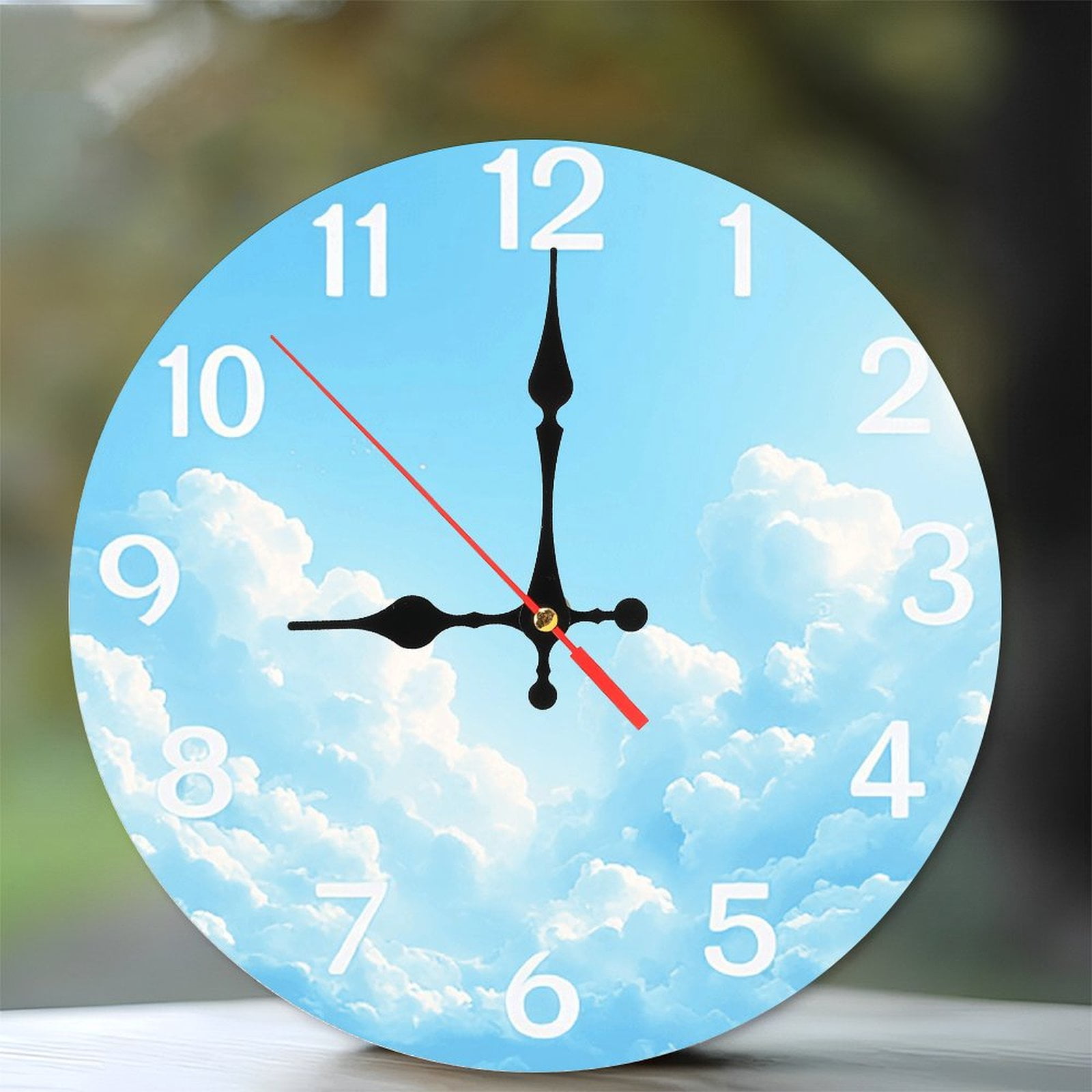 Blue Sky Cloud Wall Clock Home Decor 10-Inch Silent Wooden Wall Clock ...