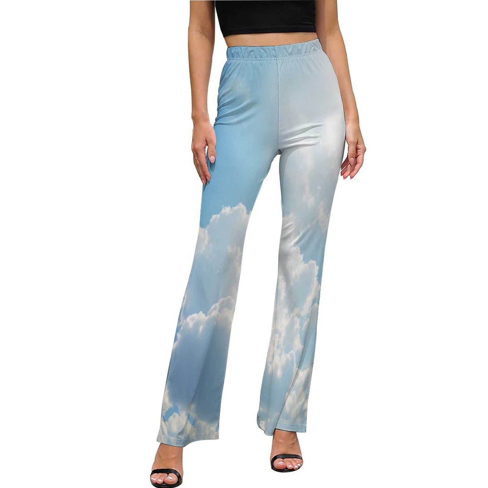 Blue Sky Clouds Print High Waisted Casual Flared Trousers Summer Home ...