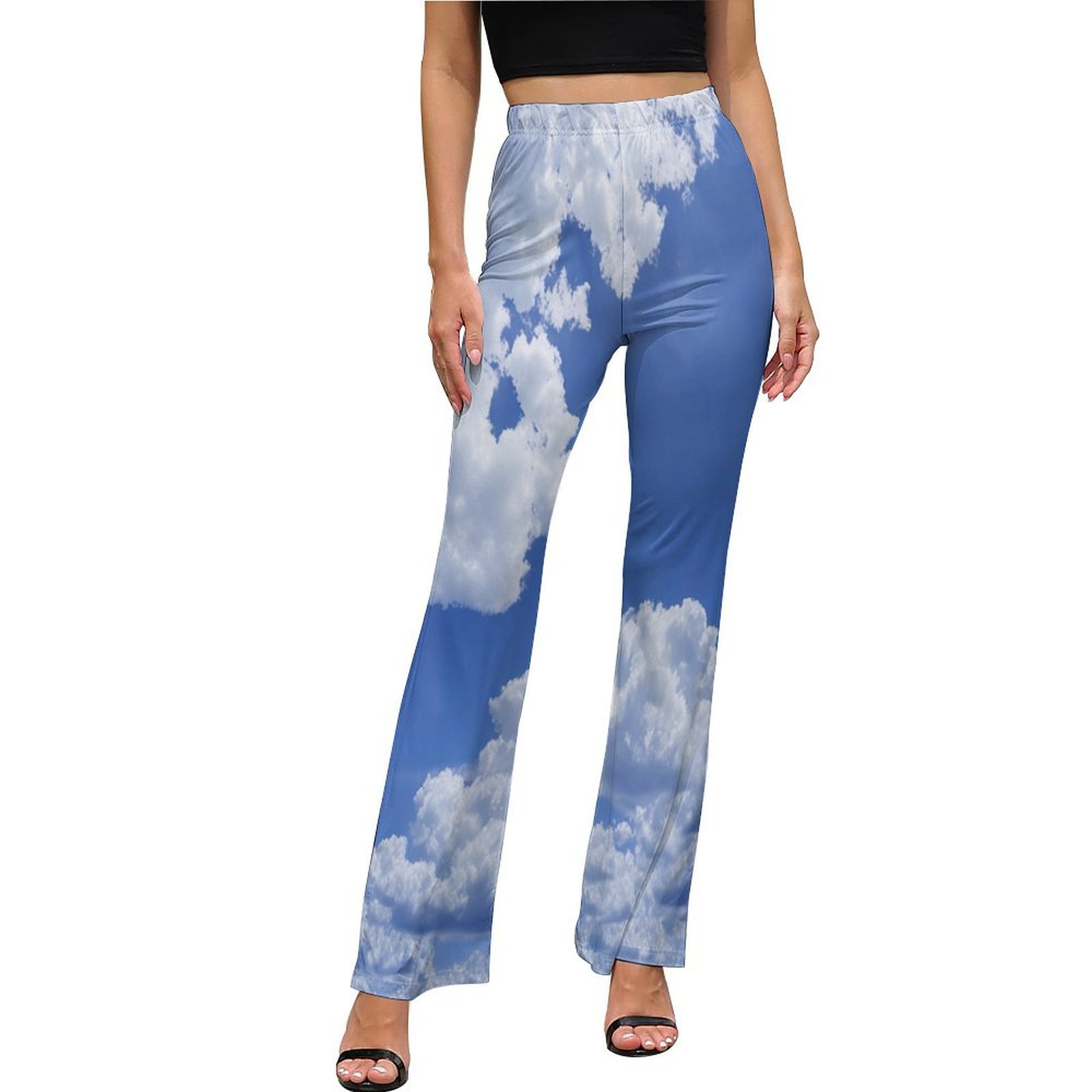 Blue Sky Clouds Print High Waisted Casual Flared Trousers Summer Home ...