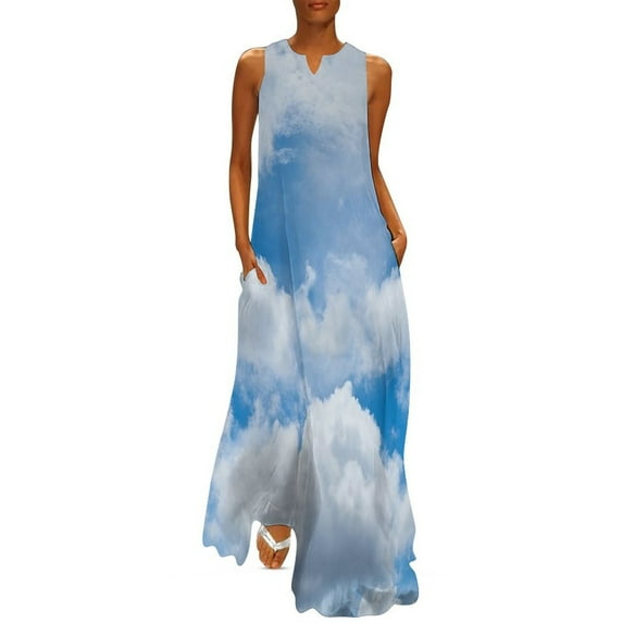 Blue Sky Clouds Print Long Dress luxury evening dresses women clothing ...