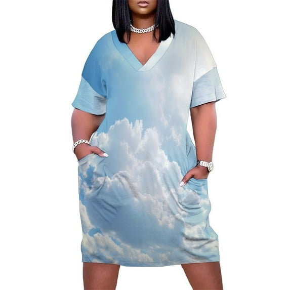 Blue Sky Clouds Print Loose Pocket Dress Dresses Summer Summer Dresses ...