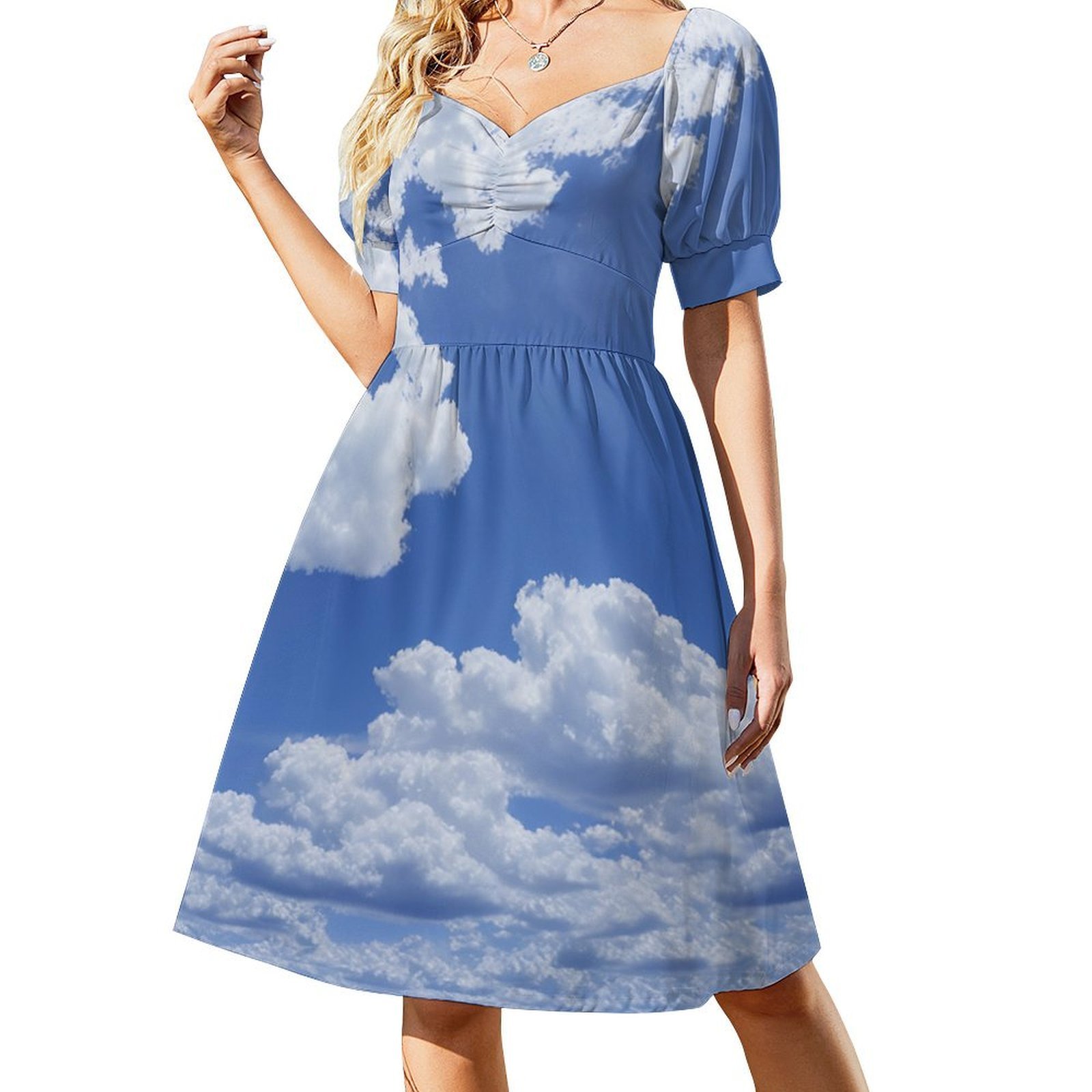 Blue Sky Clouds Print Short Sleeve Dress Clothes Women's Summer Dress ...