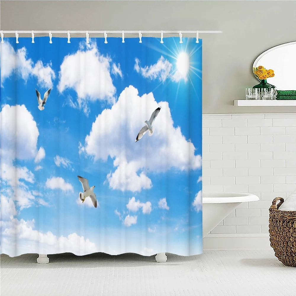 Blue Sky Clouds Scenery Shower Curtain Waterproof Bathroom Curtain With Bath Curtains Fabric 3d ...