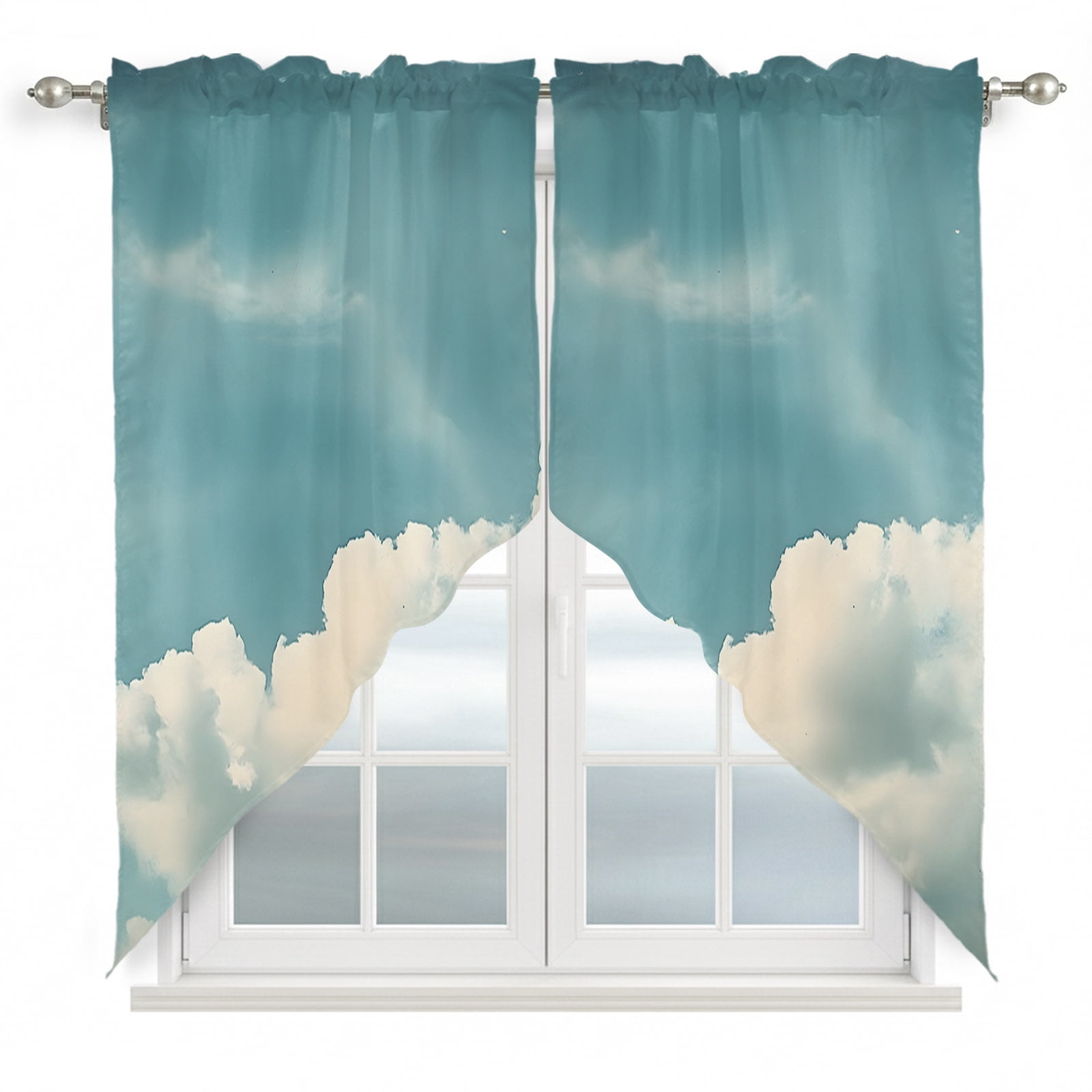 Blue Sky Clouds Swag Curtain Valance for Window 2 Panels Vintage Nature ...