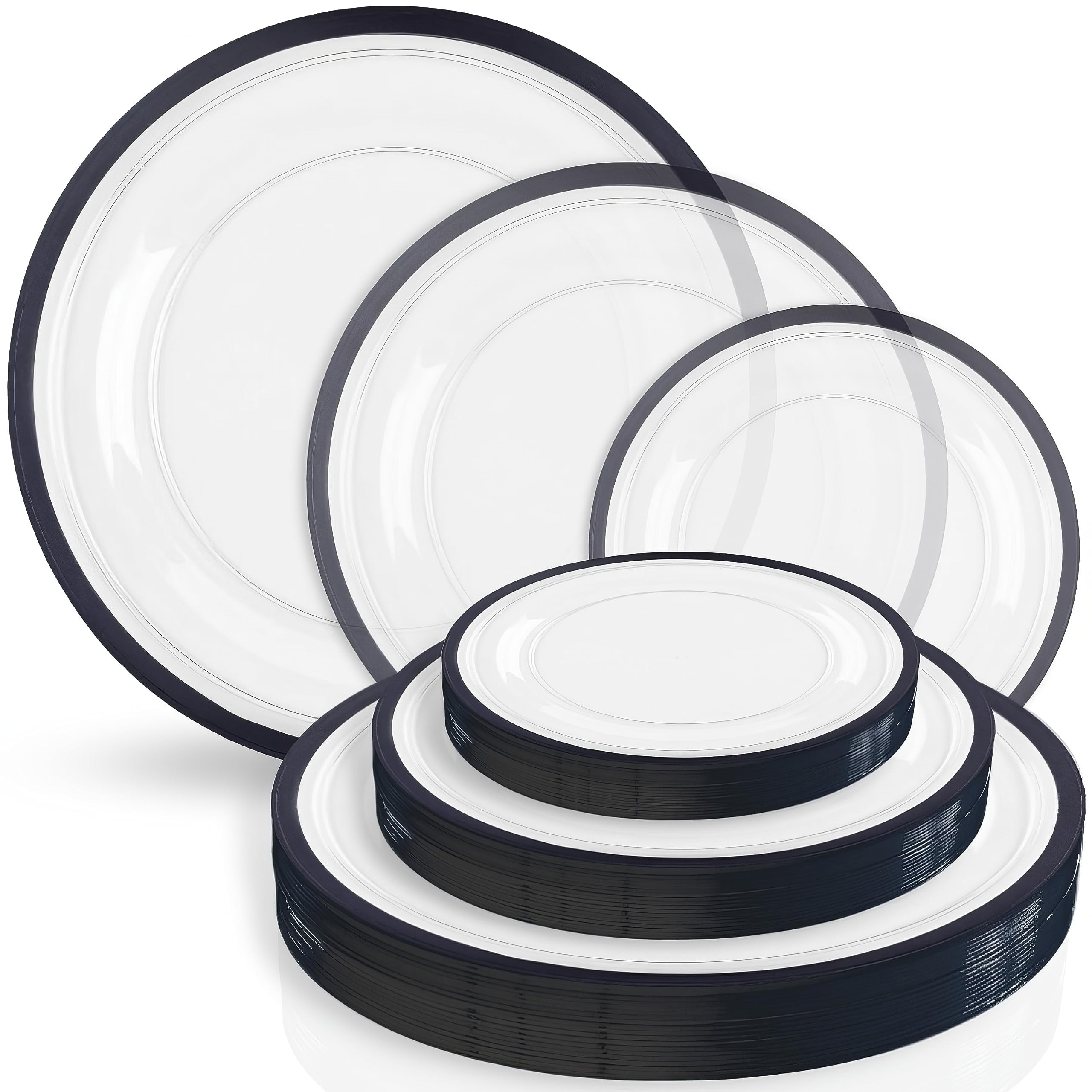 Blue Sky Contrast Collection Clear With Black Rim Combo Plate Set - 7 ...