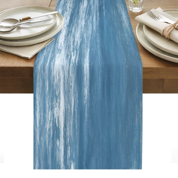 Blue Sky Cotton Linen Table Runner Modern Abstract Gradient Blue ...