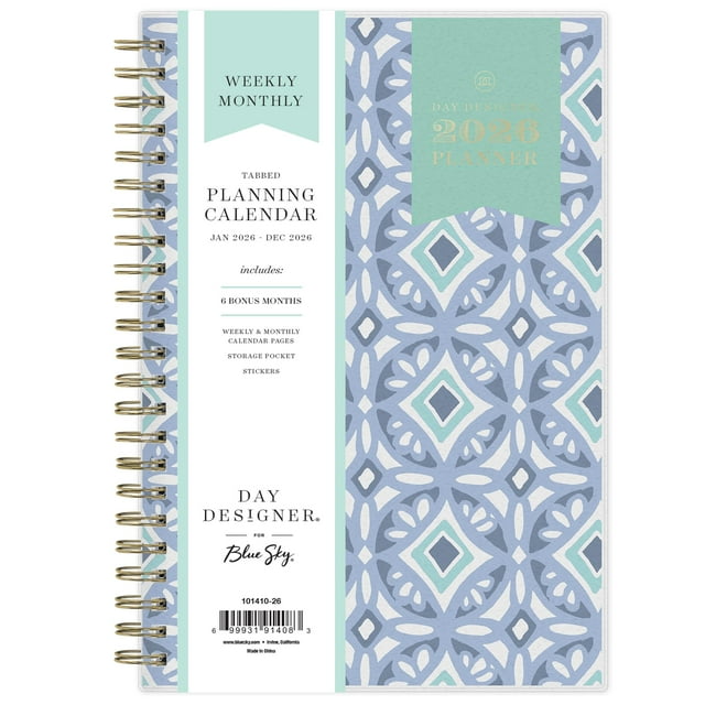 Blue Sky Day Designer 2026 Weekly and Monthly Planner Calendar, January ...