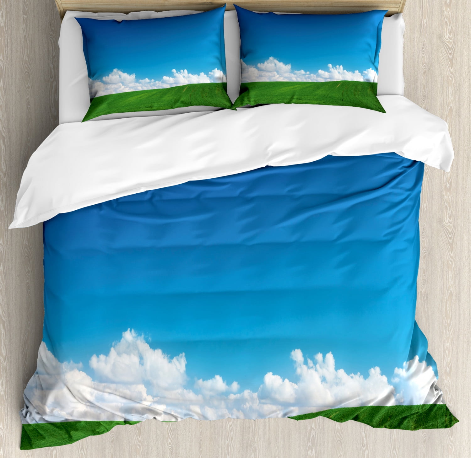 Blue Sky Duvet Cover Set Queen Size, Landscape Scenery Puffy Clouds and ...