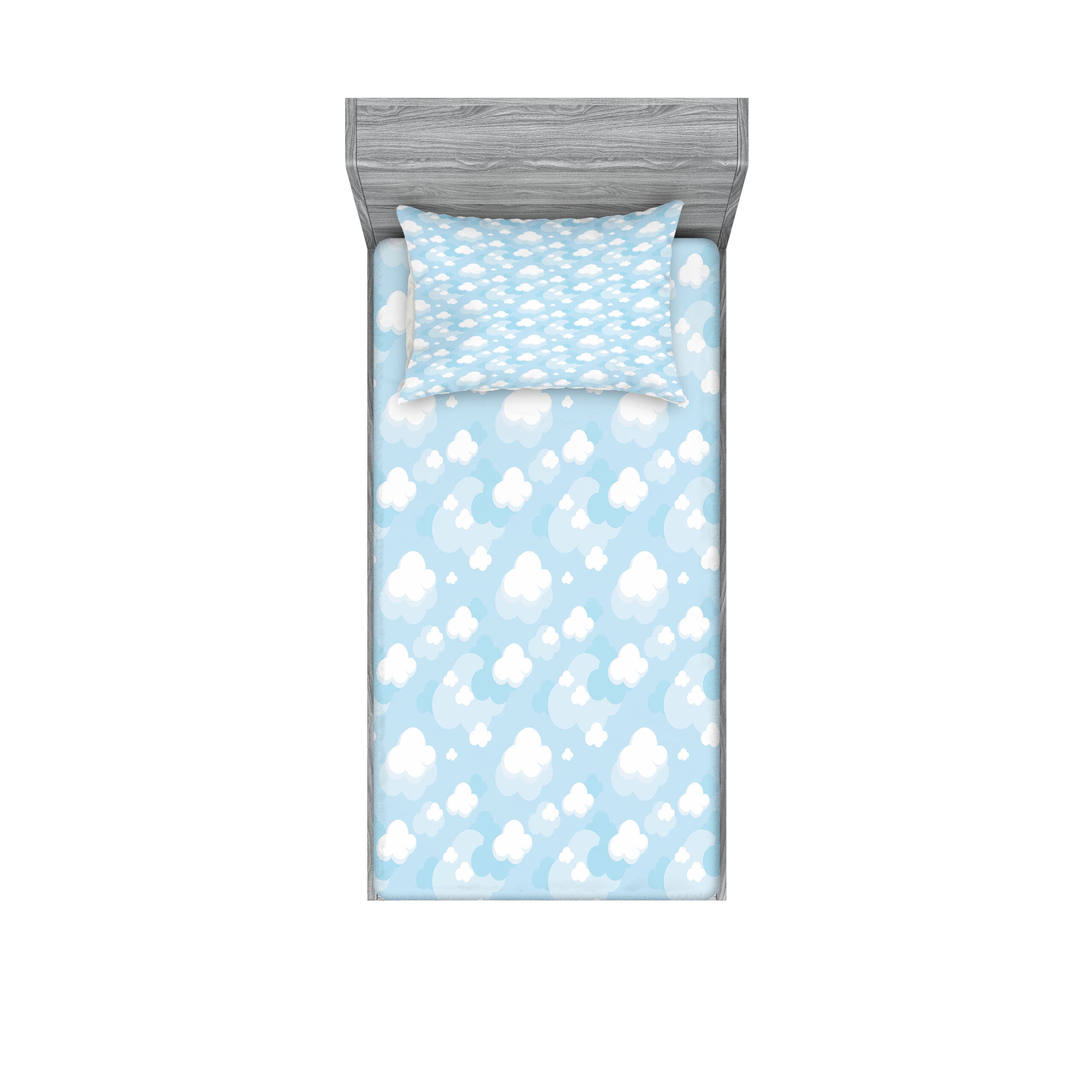 Blue Sky Fitted Sheet & Pillow Sham Set, Continuous Fluffy Clouds ...