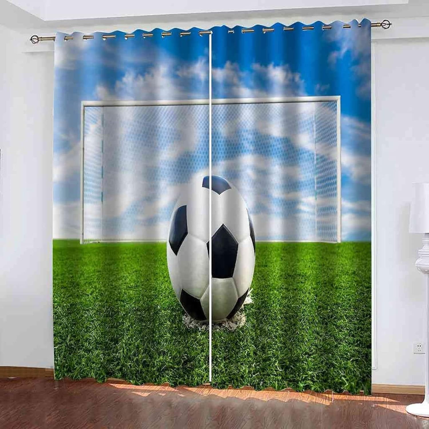 Blue Sky Grass Grommet Thermal Insulated Window Curtain, Football Field ...