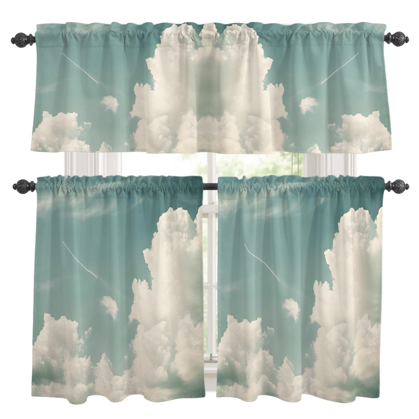 Blue Sky Kitchen Curtains Set for Windows, Summer Vintage Gradient ...