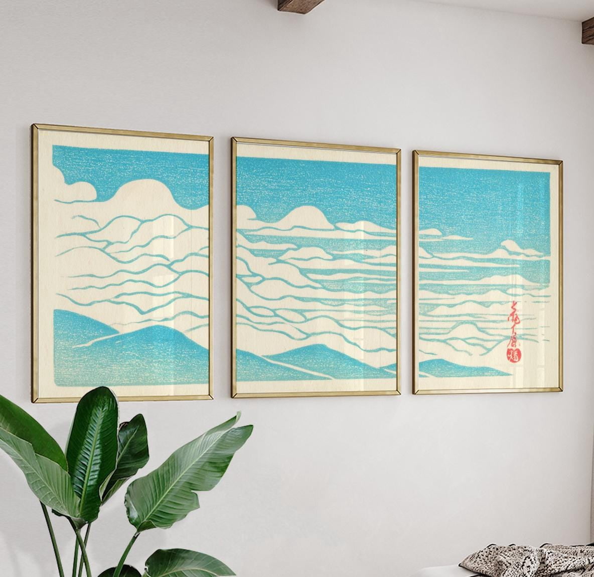 Blue Sky Landscape Wall Art Print Set Japanese Style Cloud Posters ...
